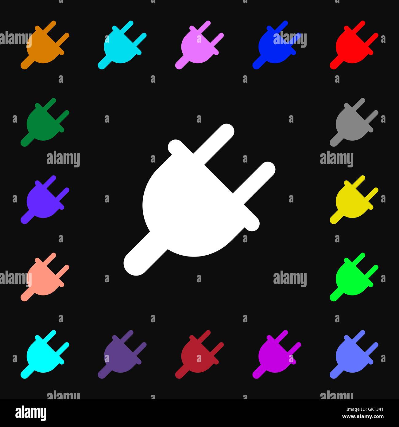 Electric plug, Power energy icon sign. Lots of colorful symbols for ...