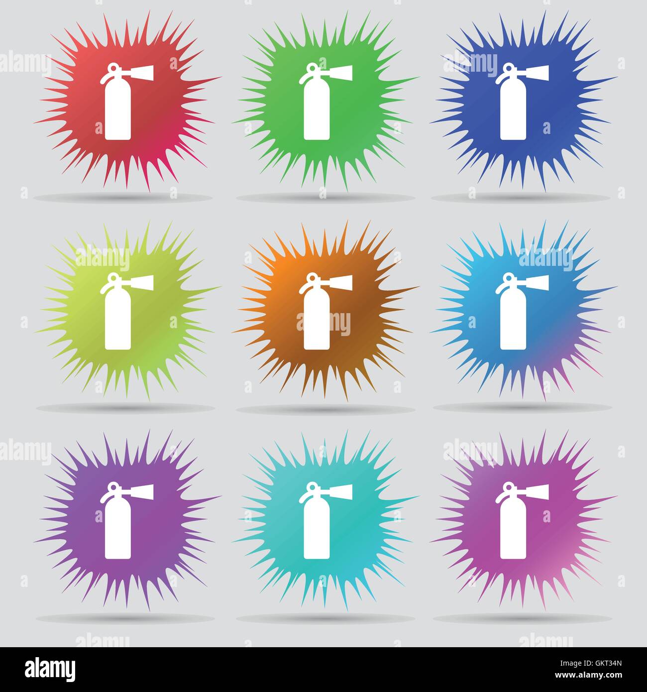 fire extinguisher icon sign. A set of nine original needle buttons ...