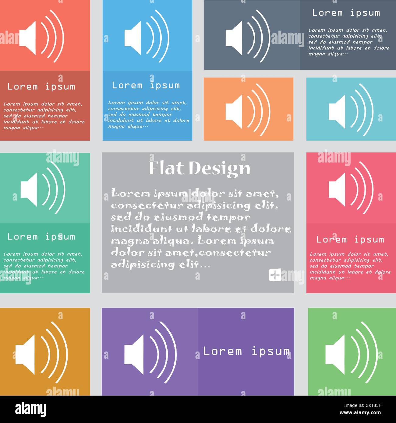 volume, sound icon sign. Set of multicolored buttons with space for ...