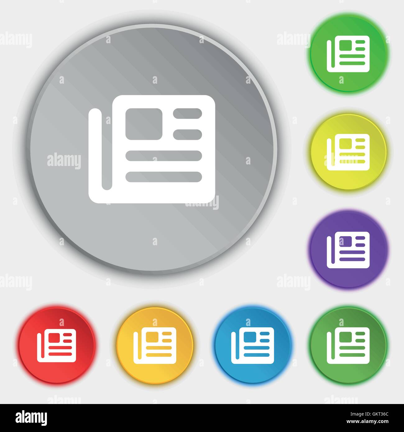 book, newspaper icon sign. Symbol on five flat buttons. Vector Stock ...
