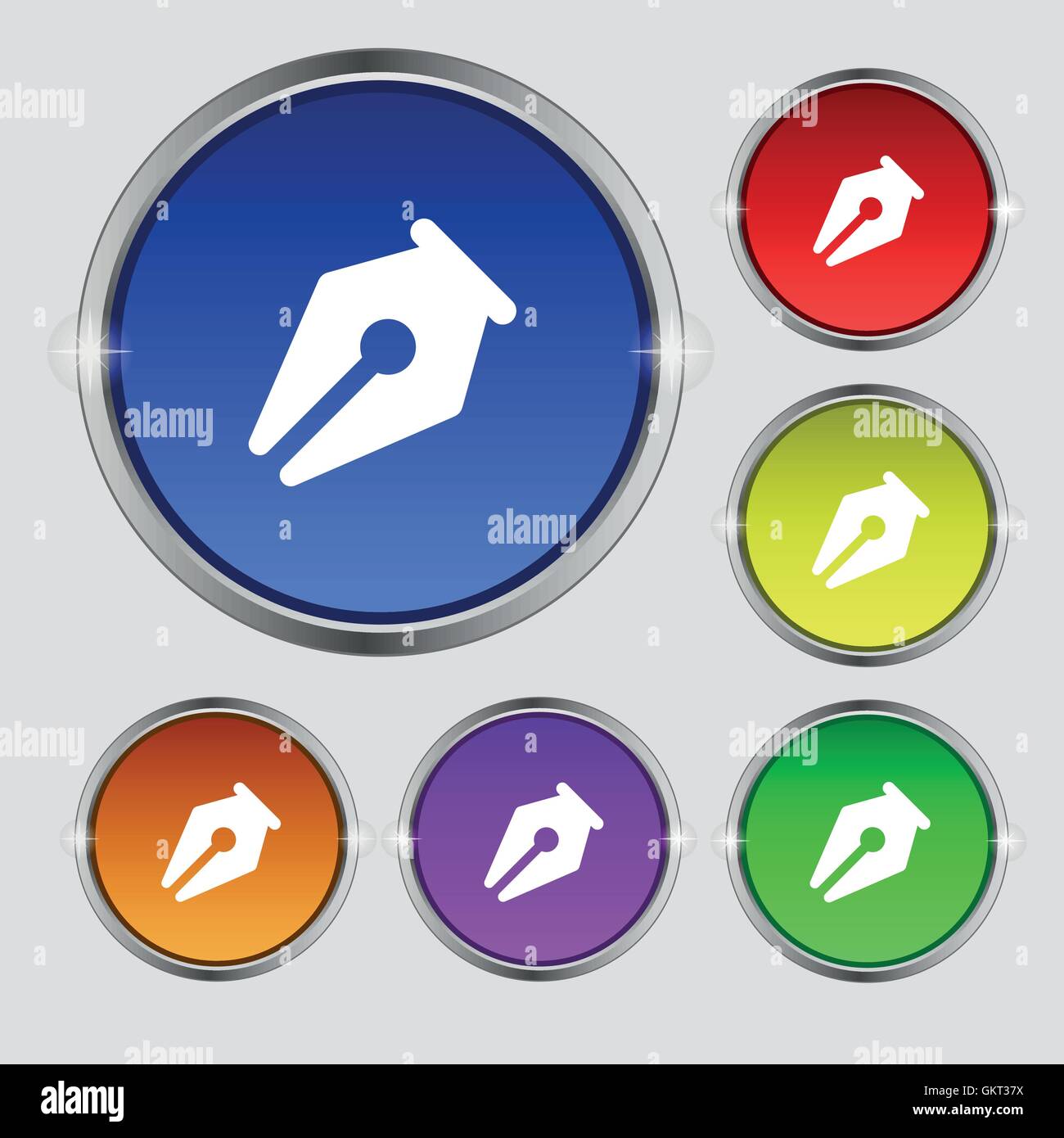 pencil icon sign. Round symbol on bright colourful buttons. Vector ...