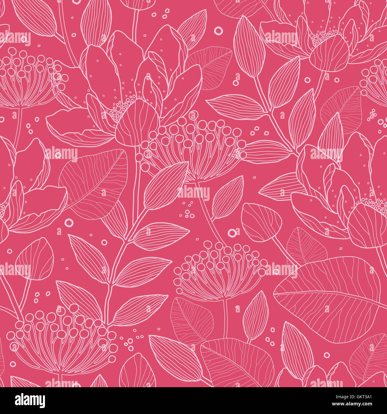 Vector Red White Line Art flowers seamless pattern Stock Vector Image ...