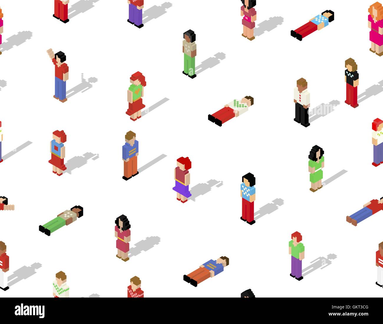 Isometric pixel people seamless pattern illustration Stock Vector Image ...