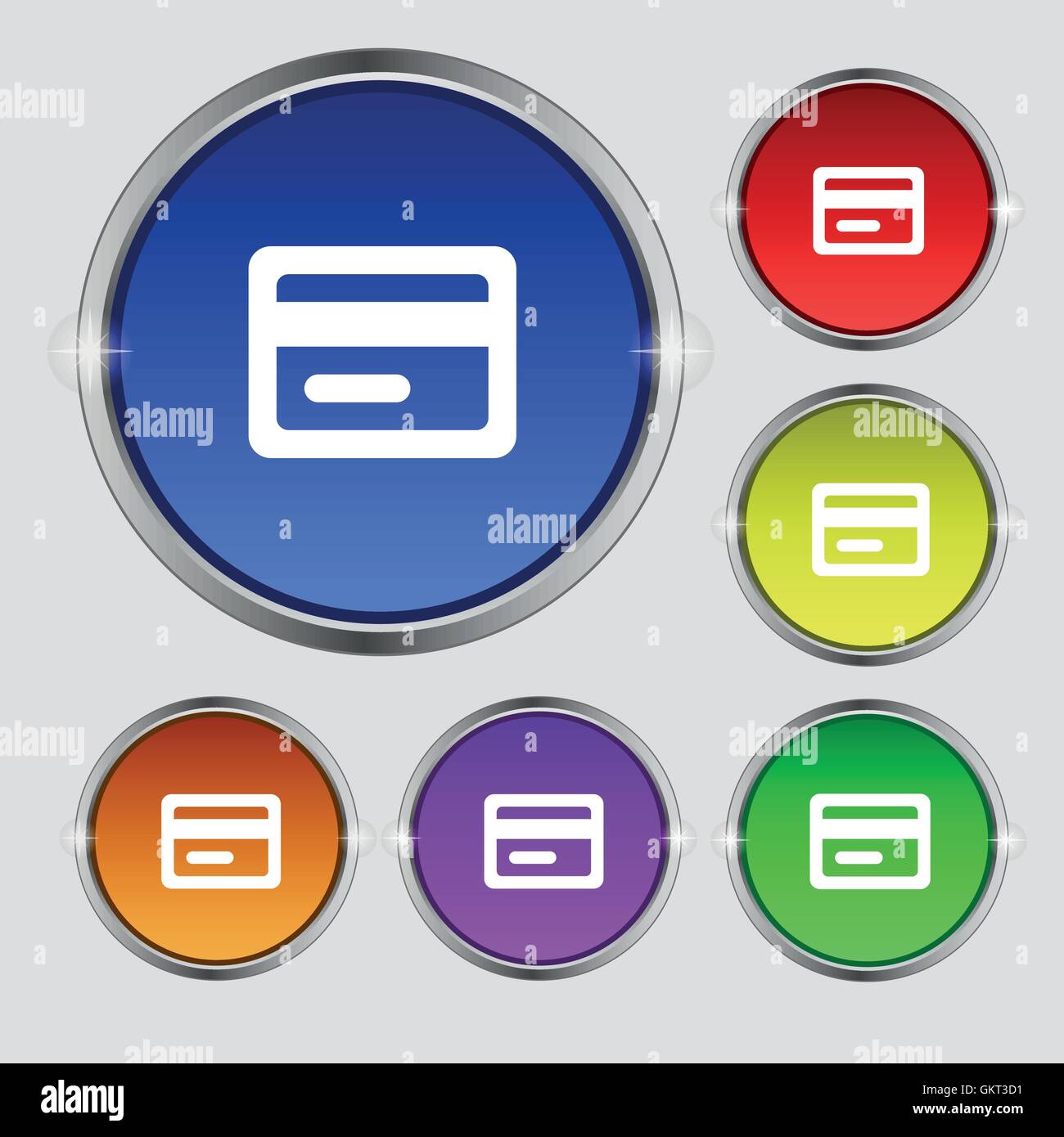 credit card icon sign. Round symbol on bright colourful buttons. Vector ...