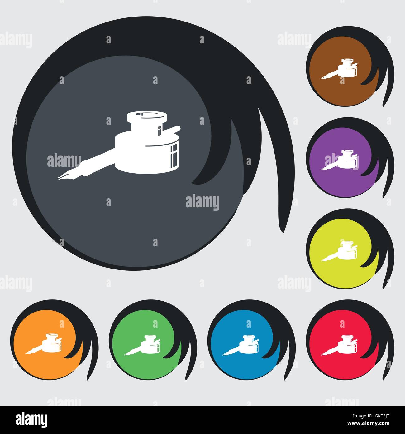 pen and ink icon sign. Symbol on eight colored buttons. Vector Stock ...