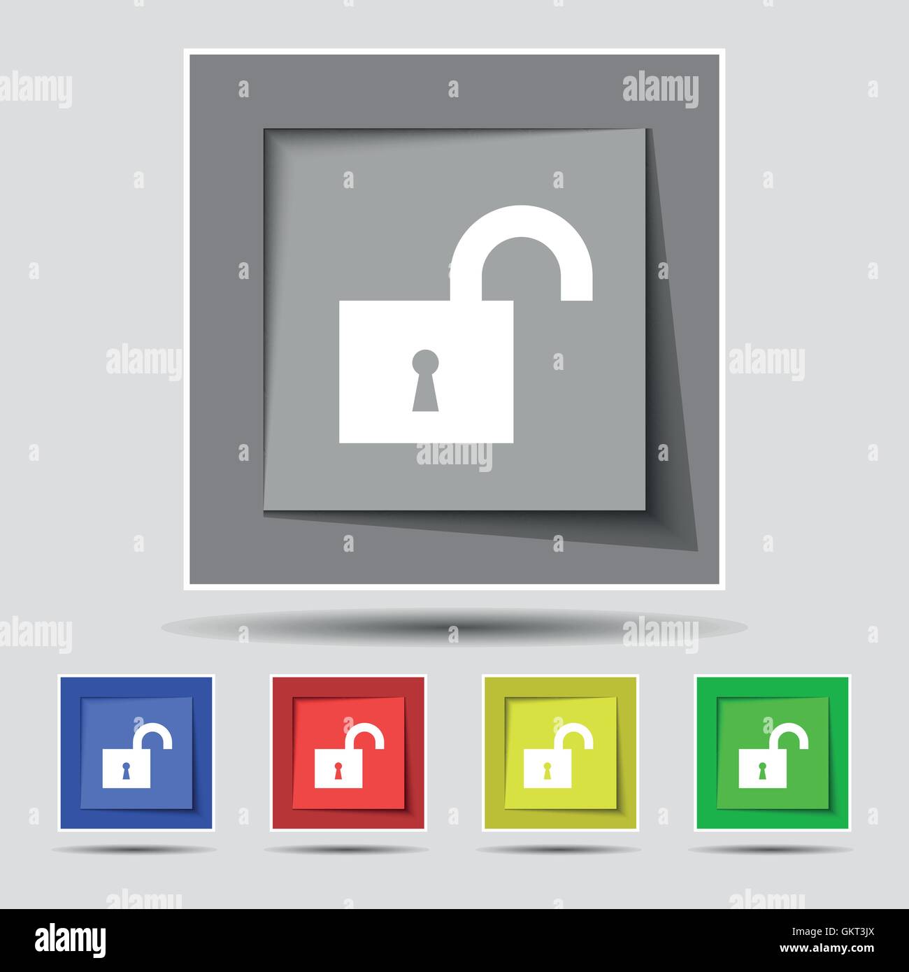 open lock icon sign on original five colored buttons. Vector Stock ...