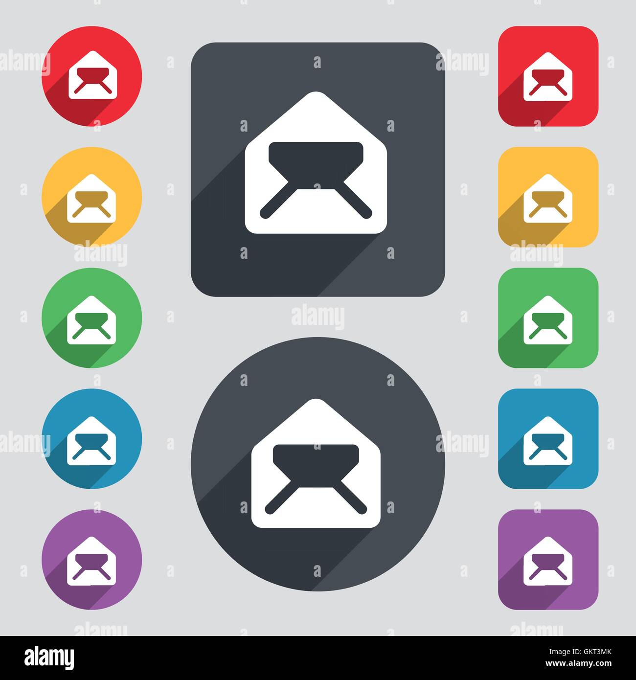 Mail, envelope, letter icon sign. A set of 12 colored buttons and a ...