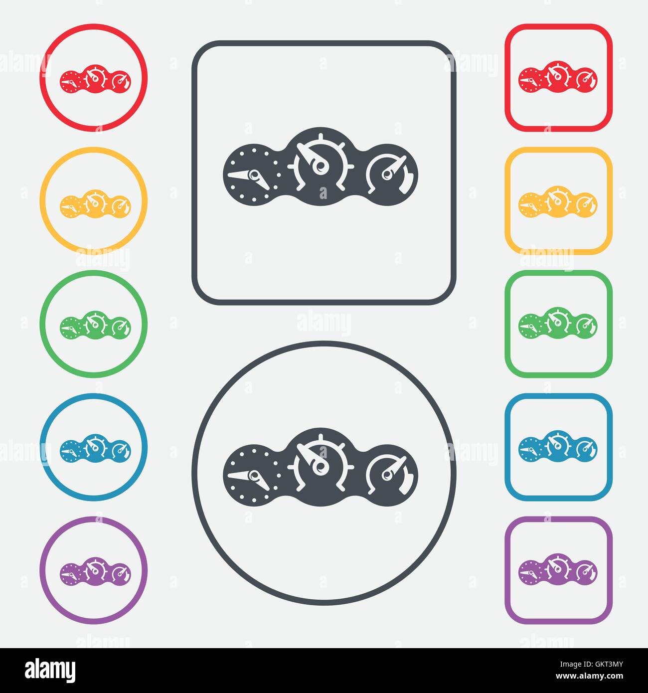 speed, speedometer icon sign. symbol on the Round and square buttons ...