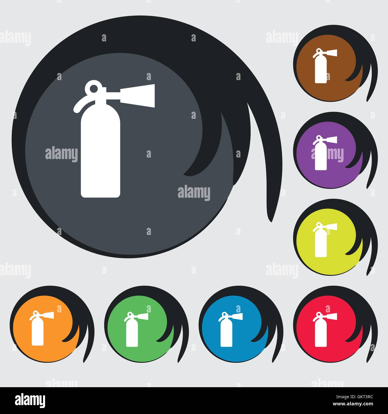 fire extinguisher icon sign. Symbol on eight colored buttons. Vector ...
