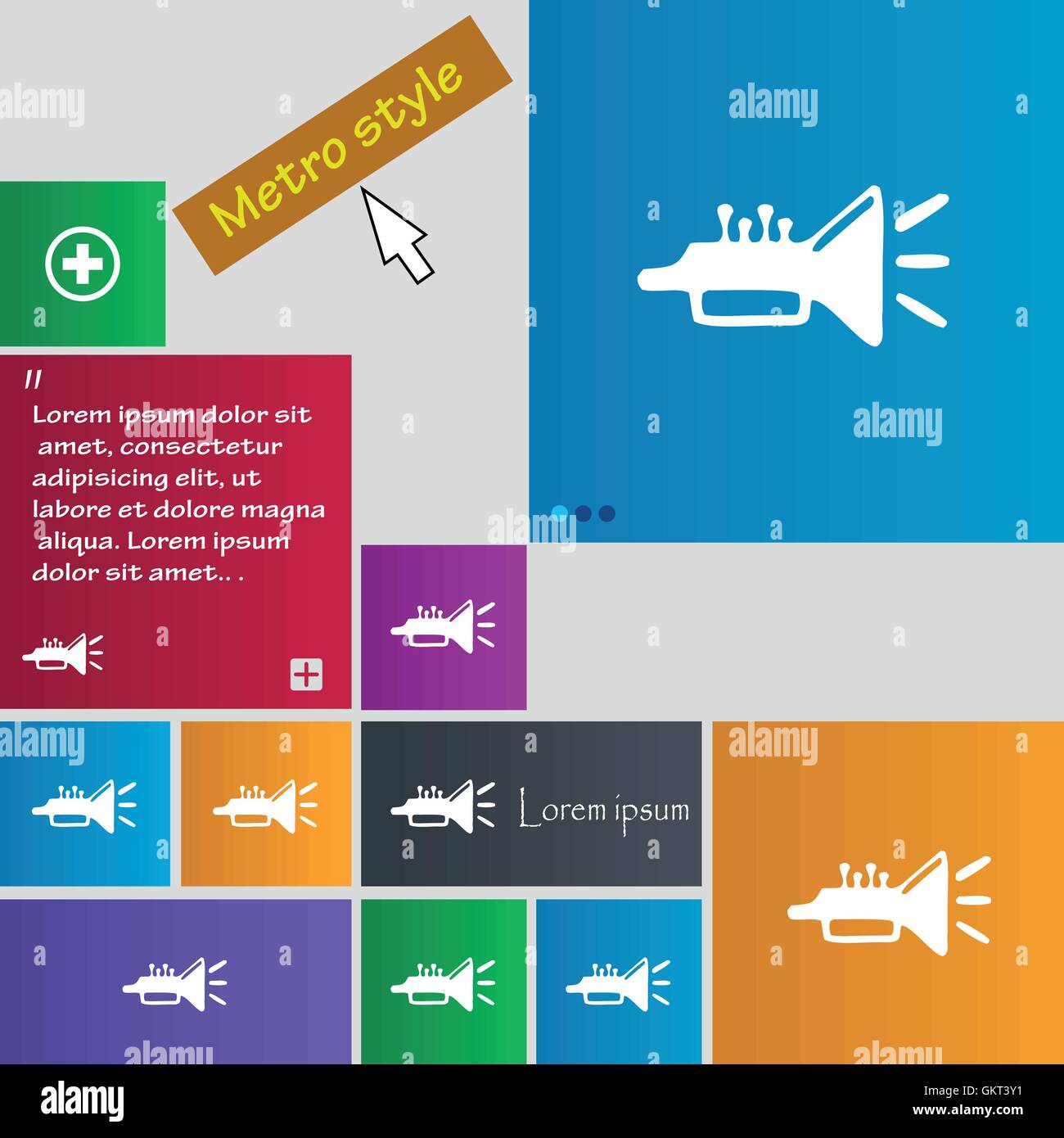 trumpet, brass instrument icon sign. buttons. Modern interface website buttons with cursor ...