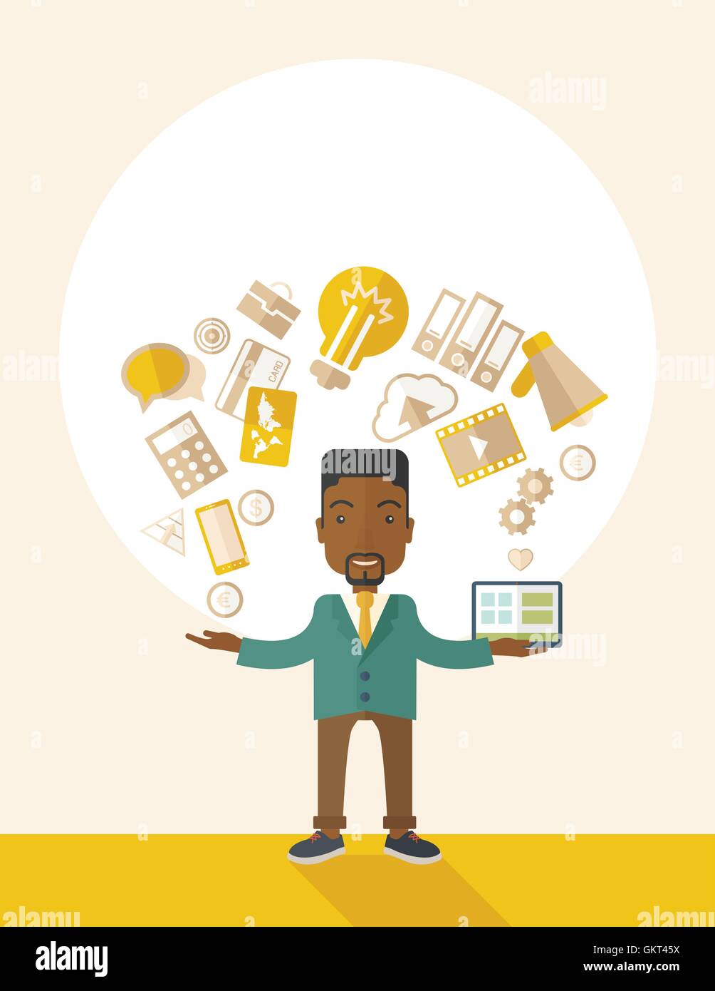 Happy Black man enjoying doing multitasking Stock Vector Image & Art ...