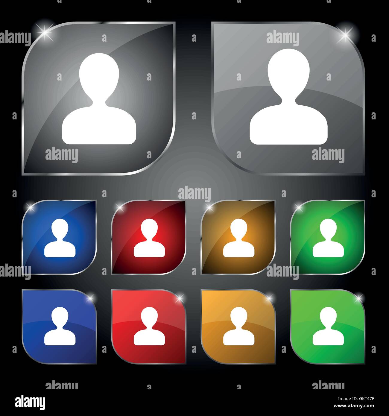 male silhouette icon sign. Set of ten colorful buttons with glare ...