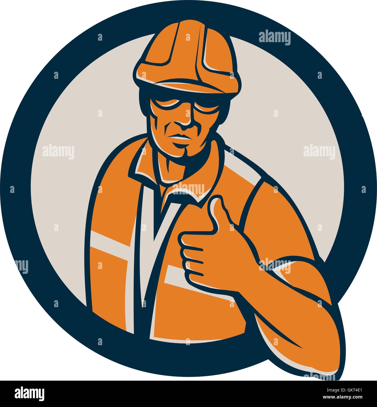 Construction Worker Thumbs Up Circle Retro Stock Vector Image & Art - Alamy