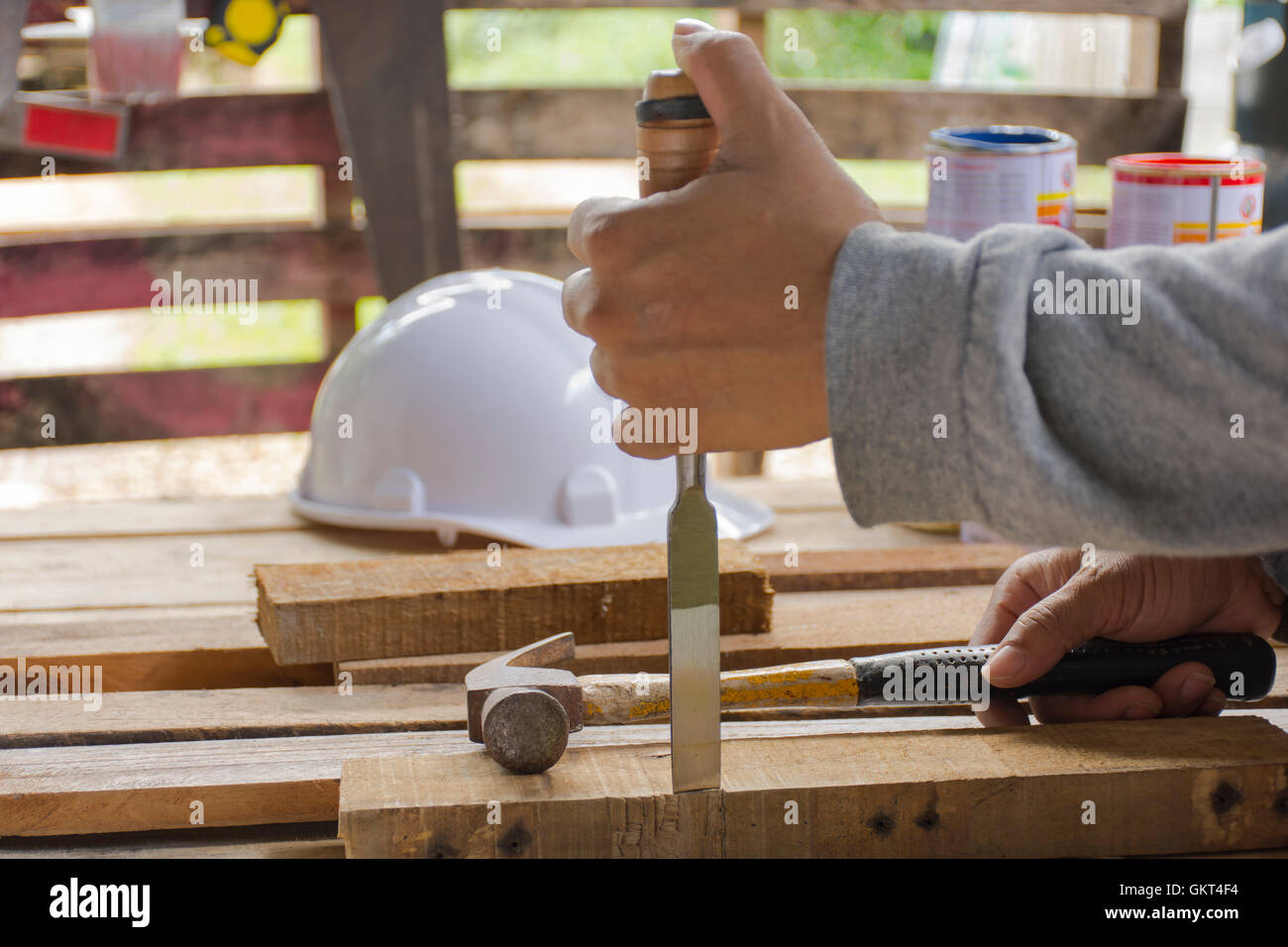 Close up carpenter using chisel hi-res stock photography and images - Alamy