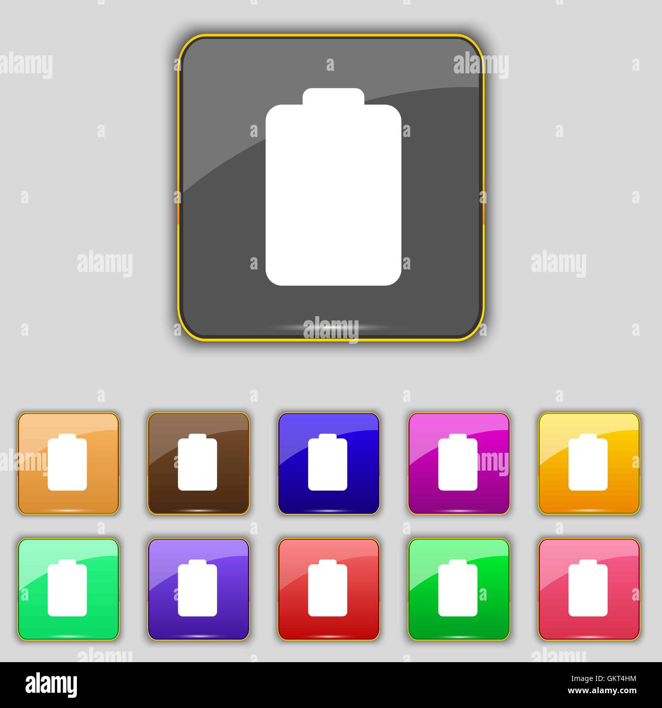 Battery empty, Low electricity icon sign. Set with eleven colored ...