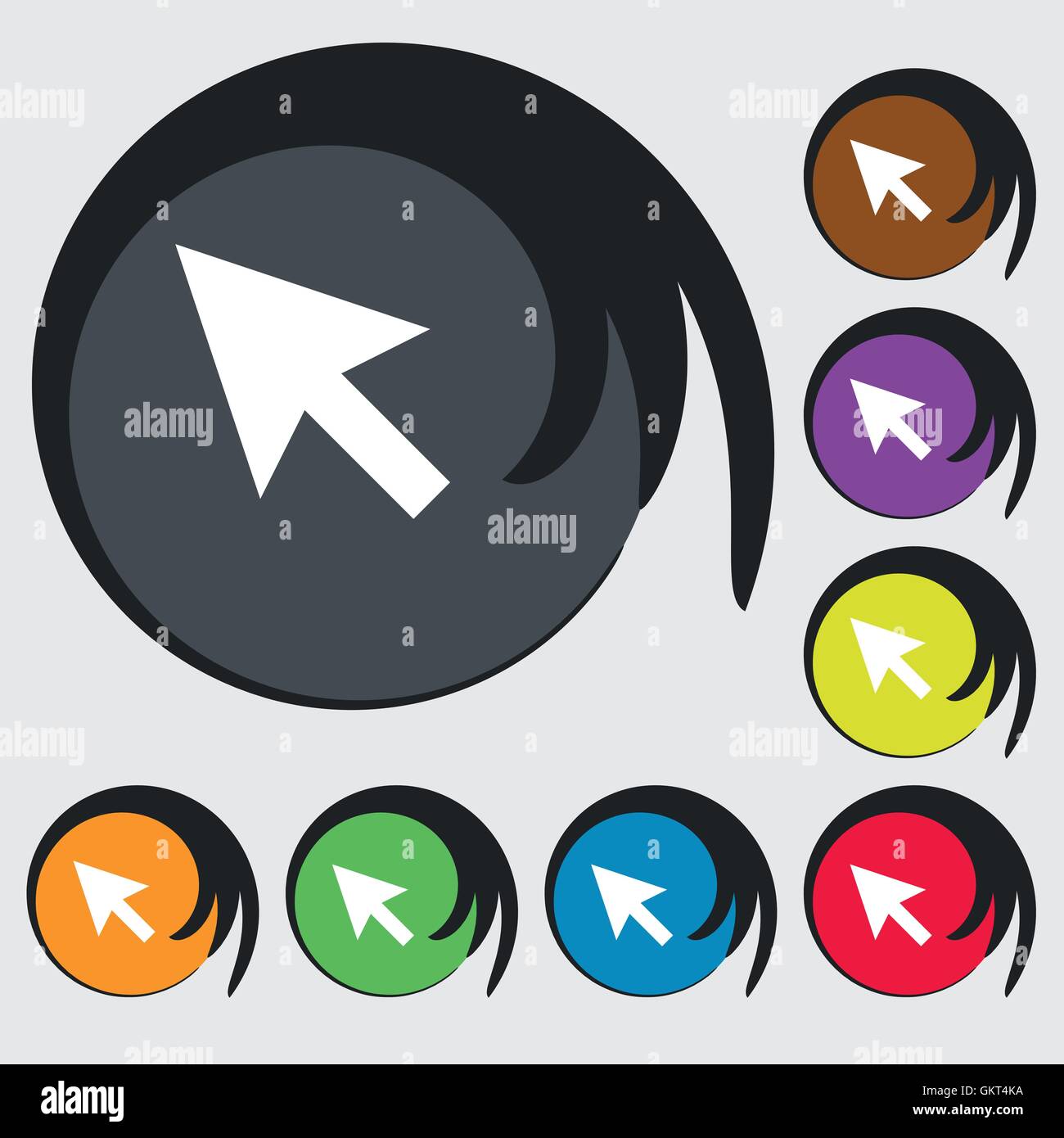 arrow cursor, computer mouse icon sign. Symbol on eight colored buttons. Vector Stock Vector ...