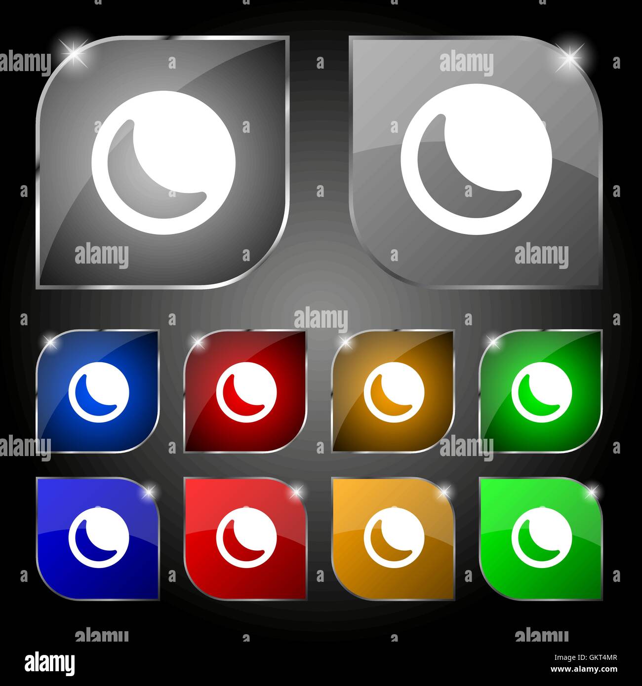 moon icon sign. Set of ten colorful buttons with glare. Vector Stock ...