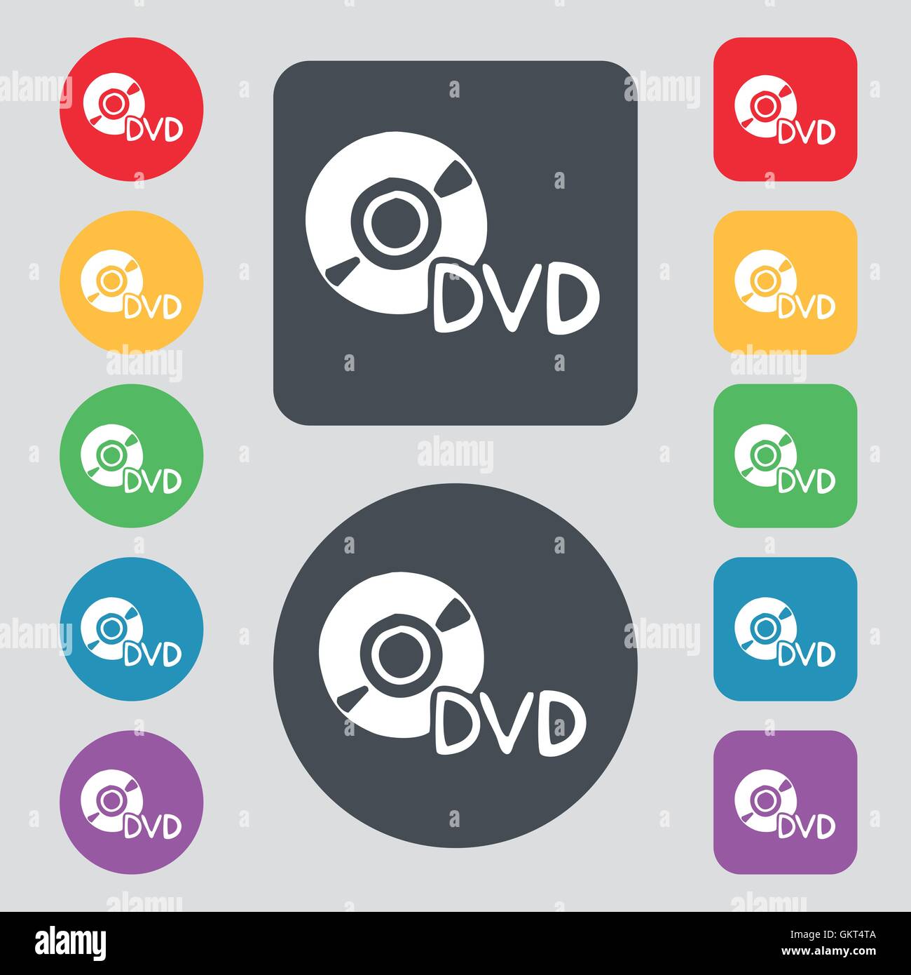 dvd icon sign. A set of 12 colored buttons. Flat design. Vector Stock ...