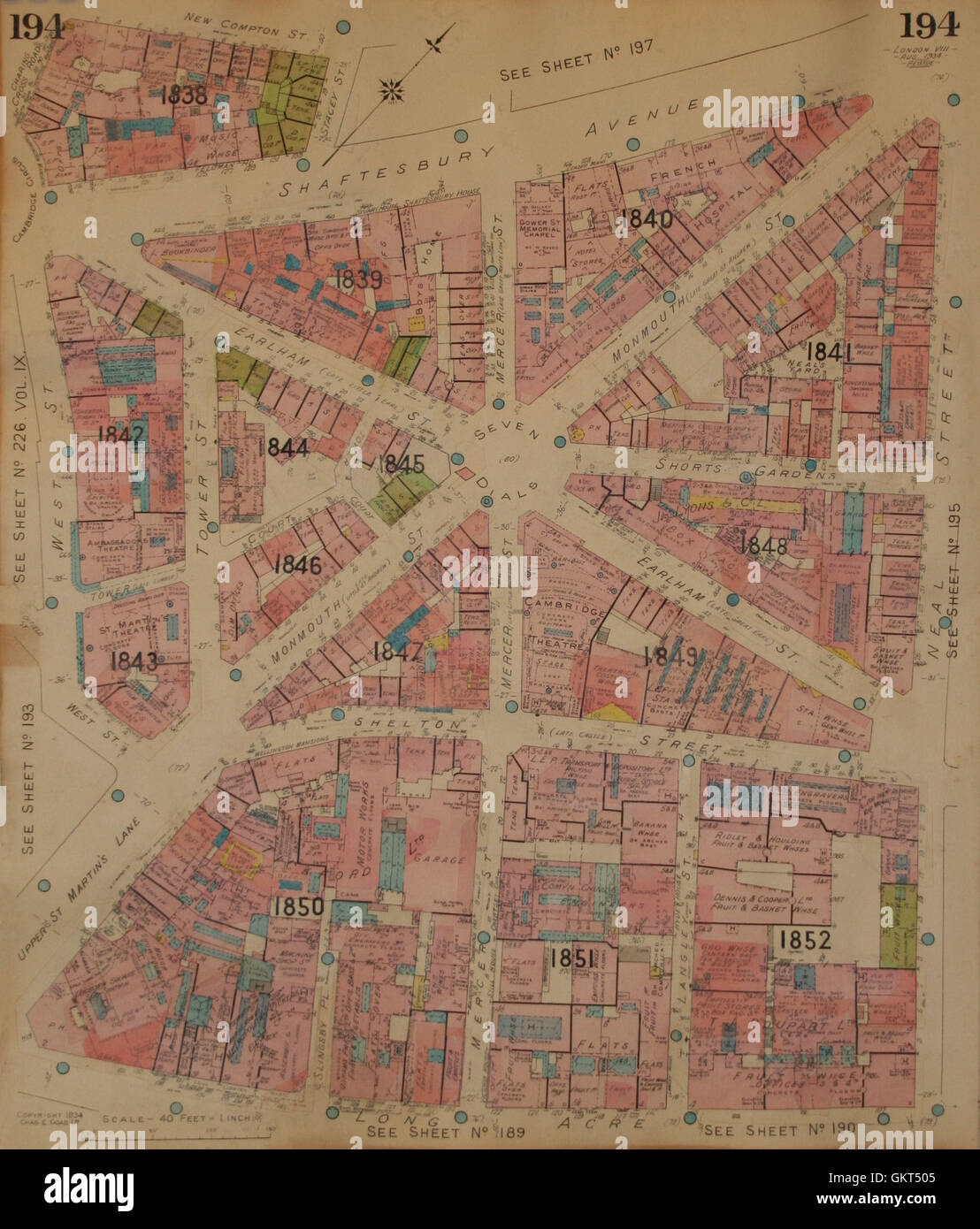 GOAD MAP:Seven Dials WC2:Shaftesbury Ave Earlham St Monmouth Mercer ...