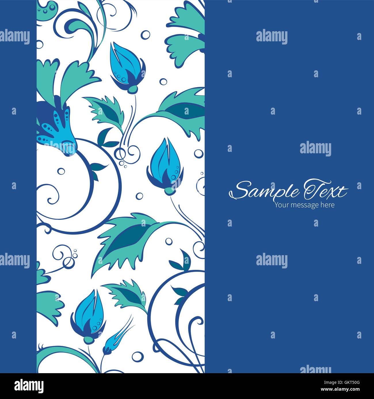 Vector Blue Green Swirly Flowers Vertical Frame Seamless Pattern Stock ...