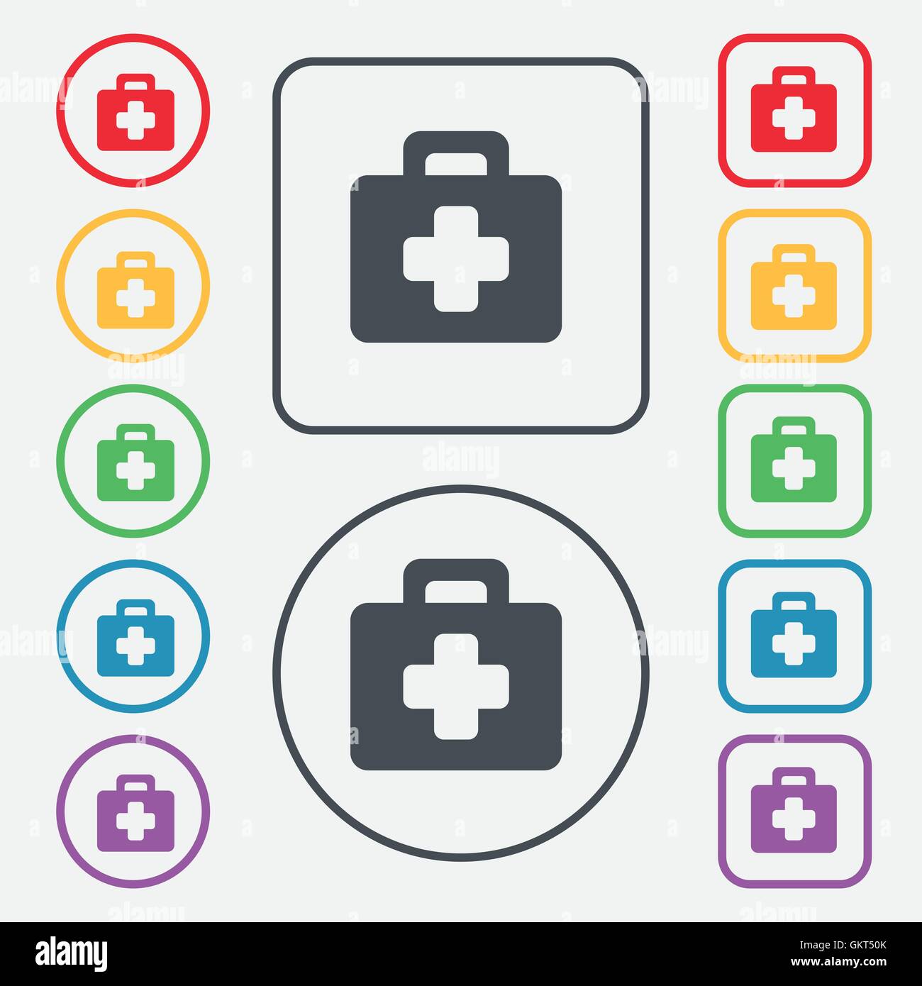 first aid kit icon sign. symbol on the Round and square buttons with ...