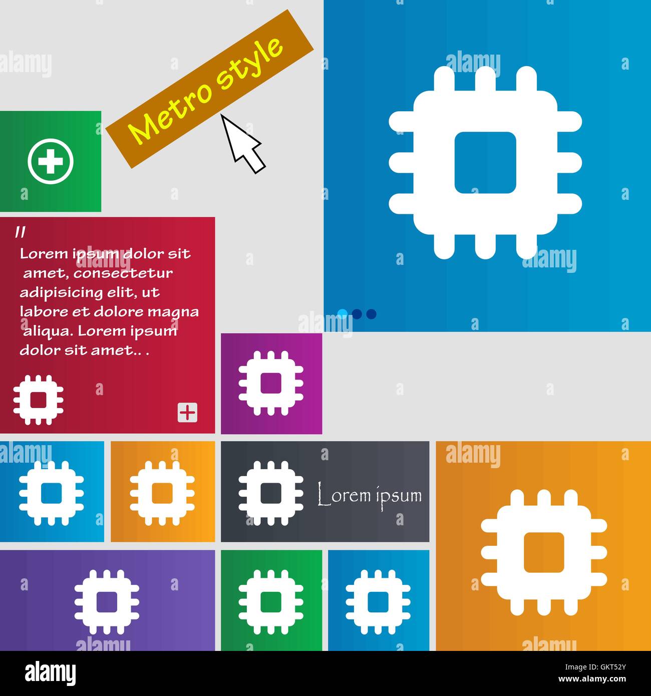 Central Processing Unit icon sign. Metro style buttons. Modern interface website buttons with ...