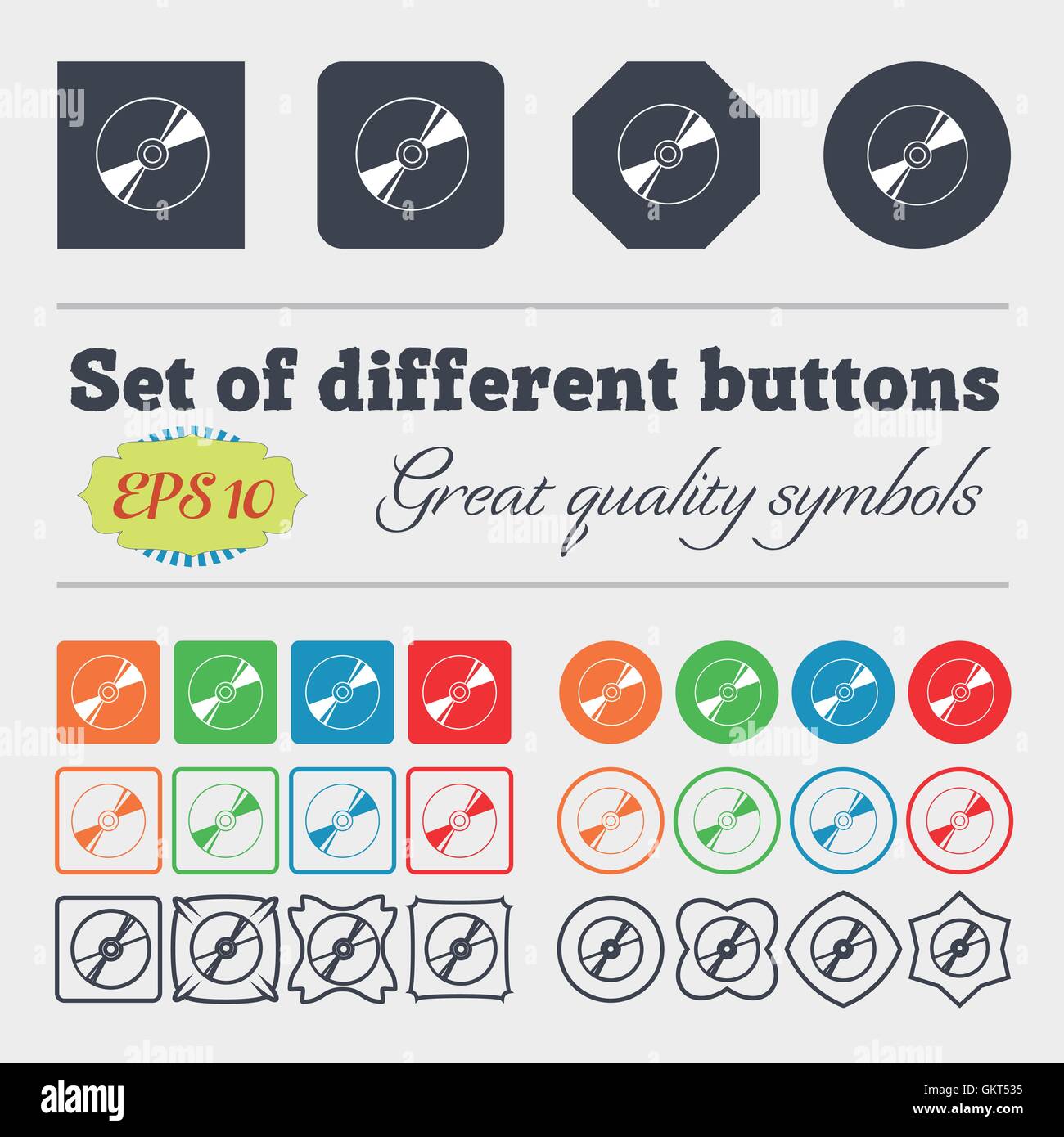 Cd, DVD, compact disk, blue ray icon sign. Big set of colorful, diverse ...