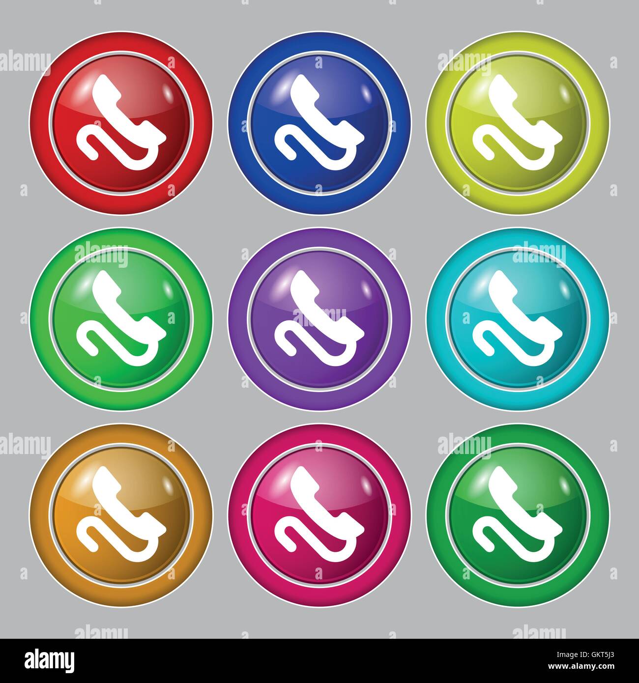 retro telephone handset icon sign. symbol on nine round colourful buttons. Vector Stock Vector ...