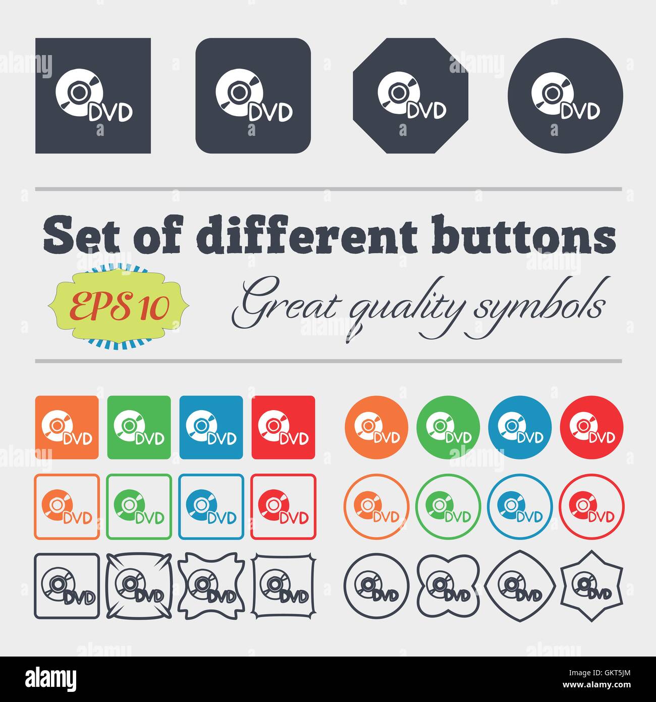 dvd icon sign. Big set of colorful, diverse, high-quality buttons ...