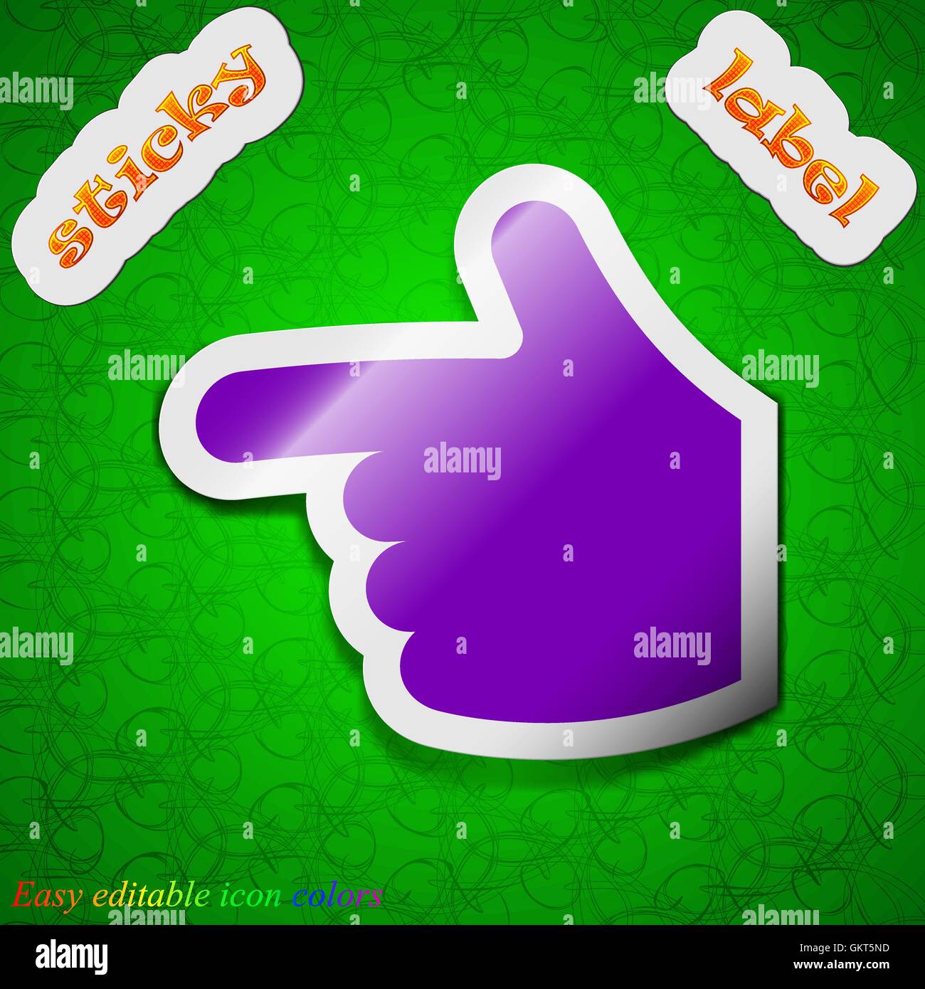 pointing hand icon sign. Symbol chic colored sticky label on green ...