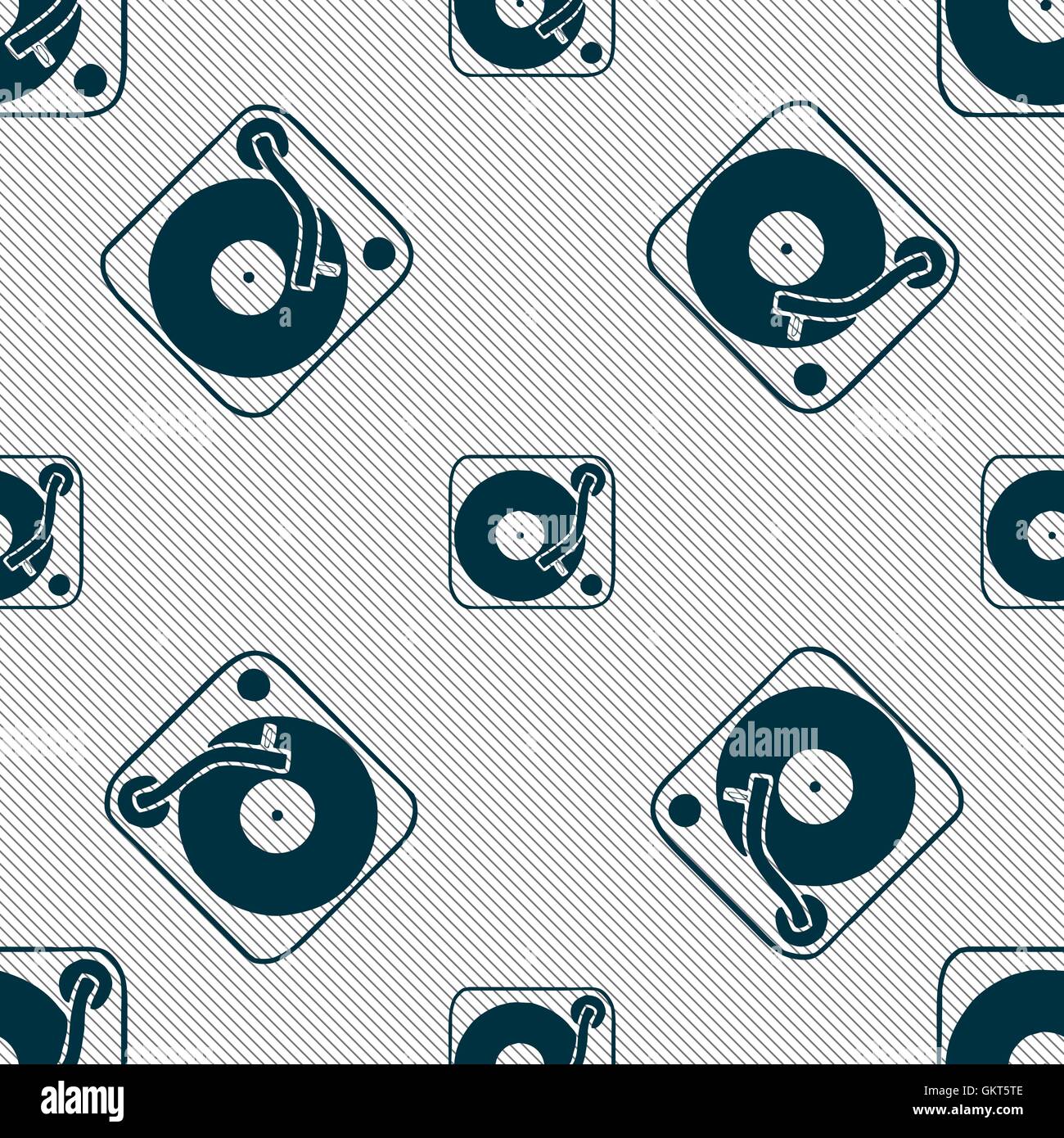 Gramophone, vinyl icon sign. Seamless pattern with geometric texture ...