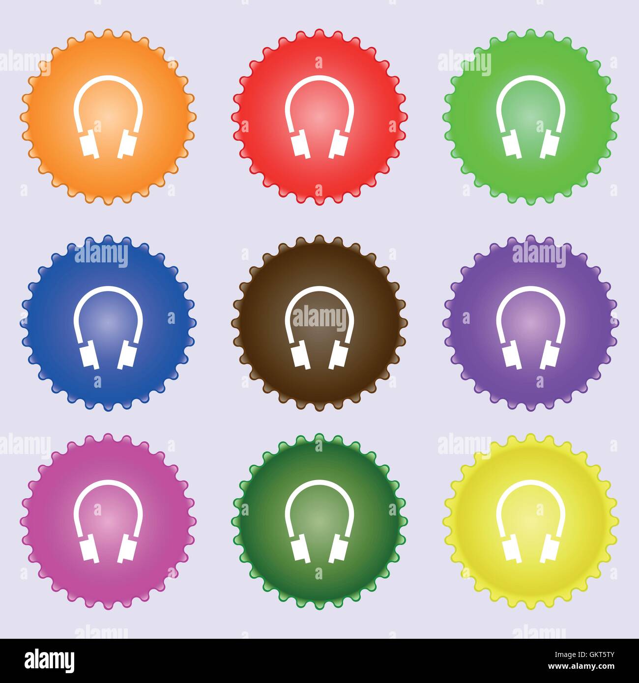 headsets icon sign. A set of nine different colored labels. Vector ...