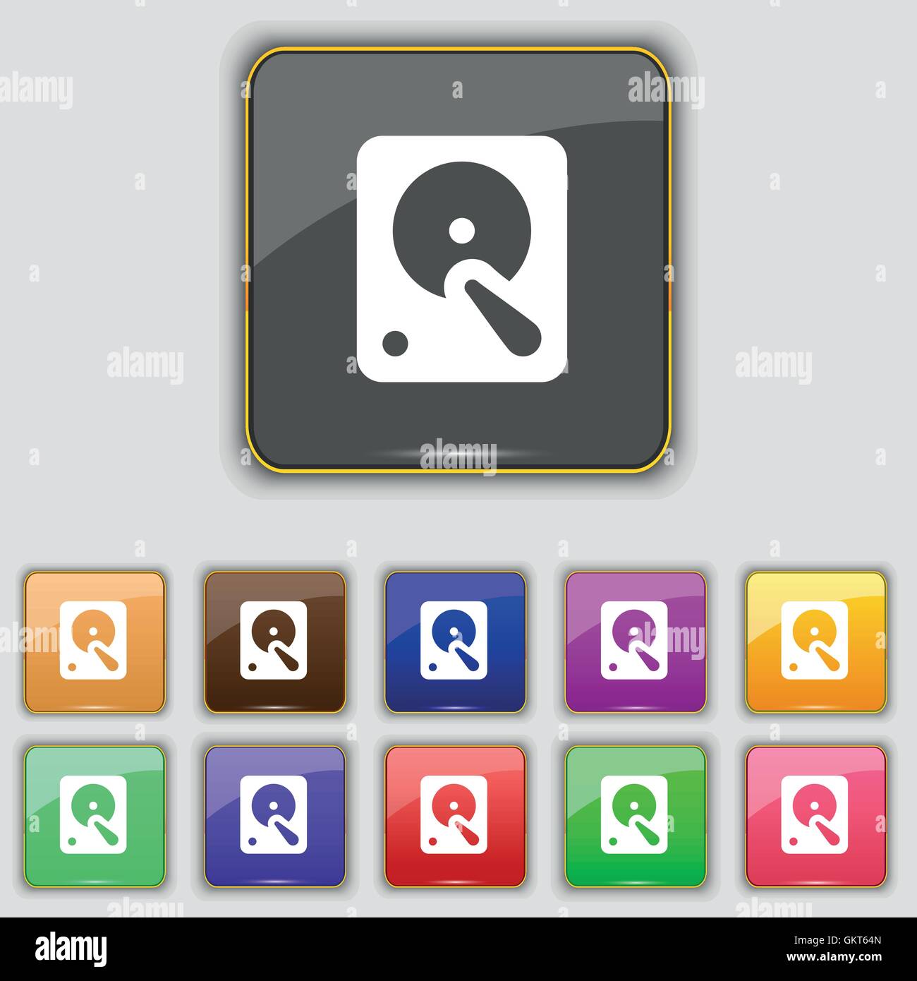 hard disk icon sign. Set with eleven colored buttons for your site ...