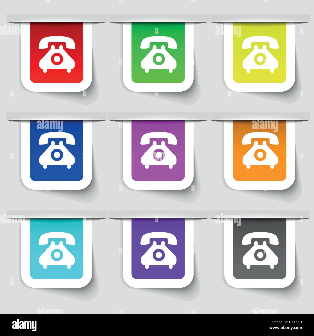 retro telephone handset icon sign. Set of multicolored modern labels ...