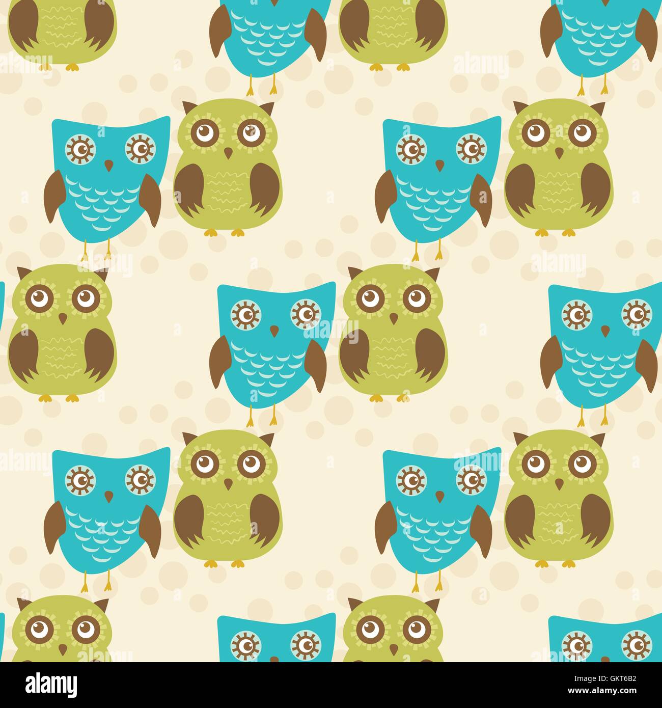 Cute seamless pattern with owls couple. Blue and green owls. Vector ...
