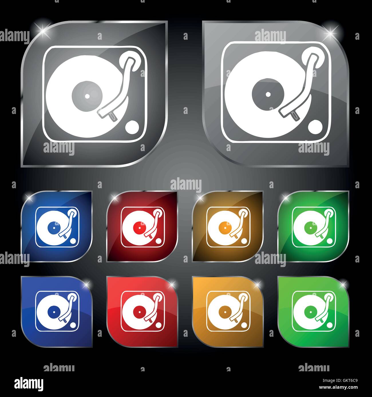 Gramophone, vinyl icon sign. Set of ten colorful buttons with glare. Vector Stock Vector Image ...