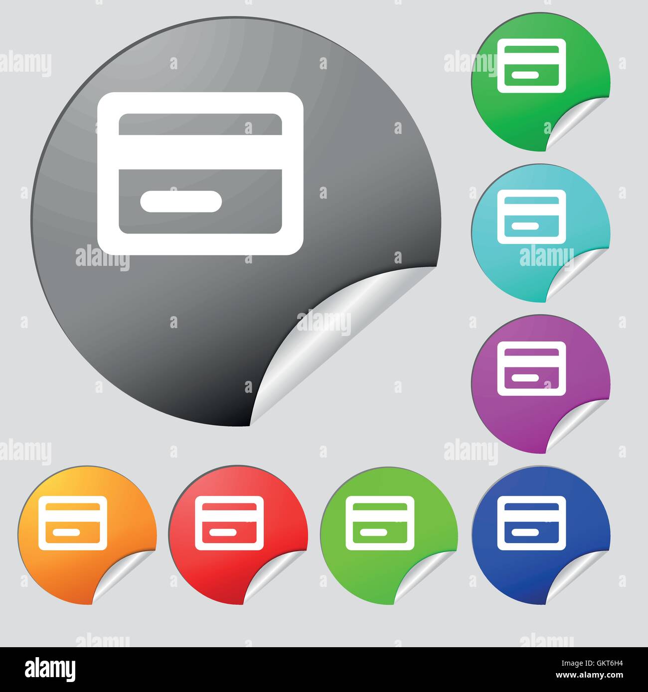 credit card icon sign. Set of eight multi colored round buttons ...