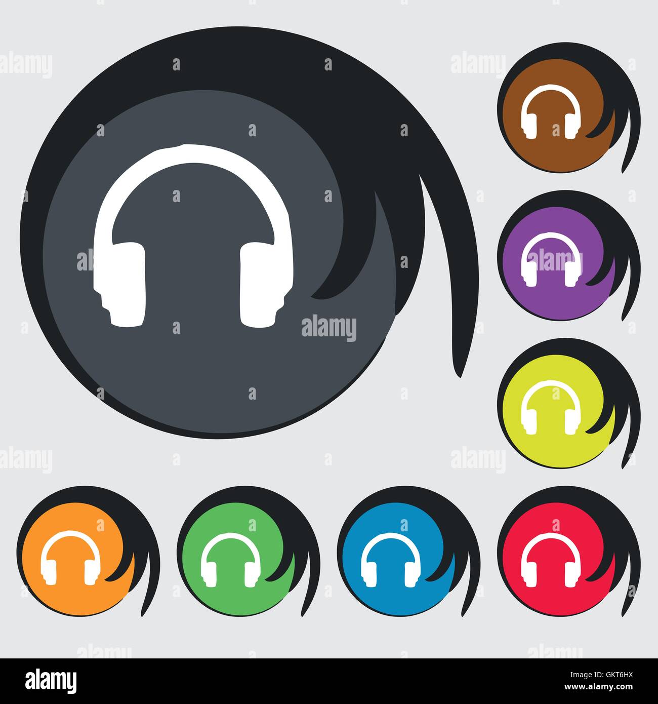 headsets icon sign. Symbol on eight colored buttons. Vector Stock ...