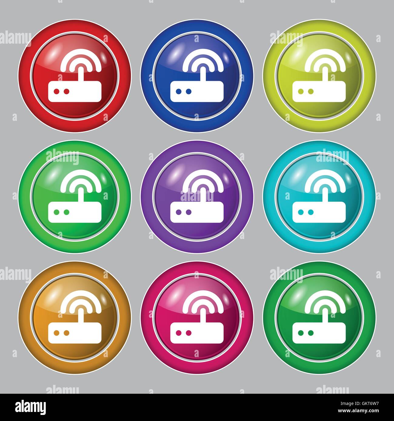 Wi fi router icon sign. symbol on nine round colourful buttons. Vector ...