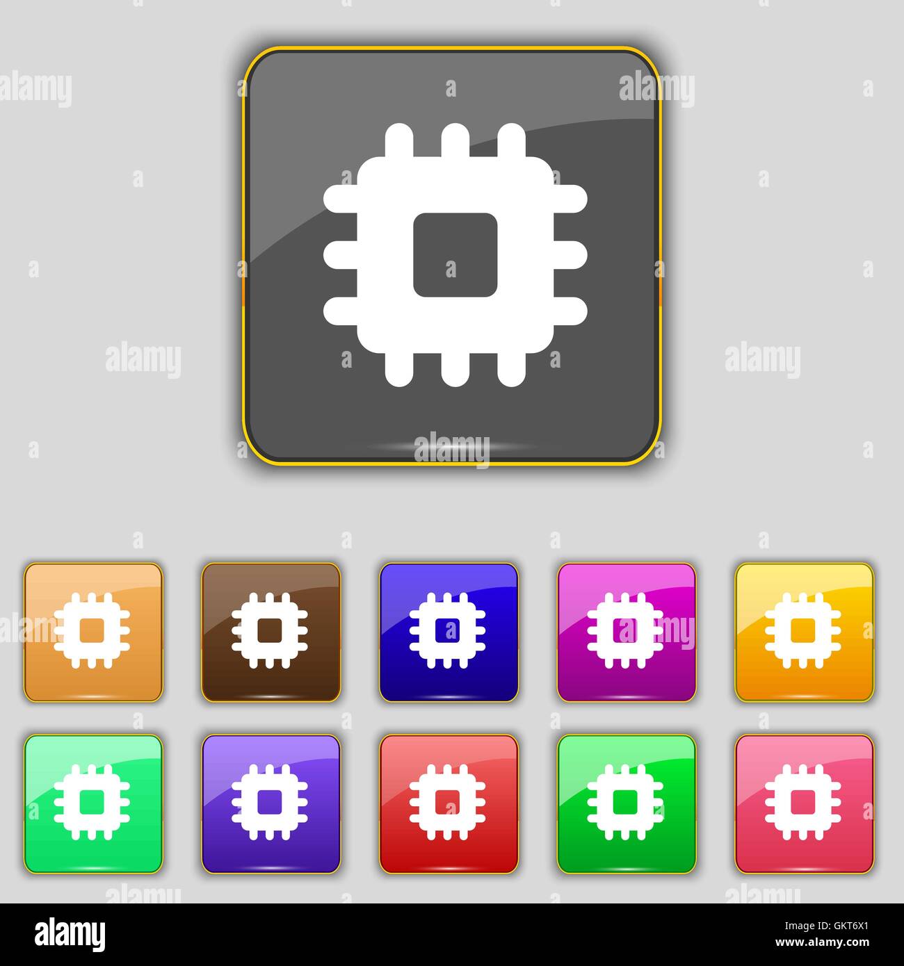 Central Processing Unit icon sign. Set with eleven colored buttons for your site. Vector Stock ...