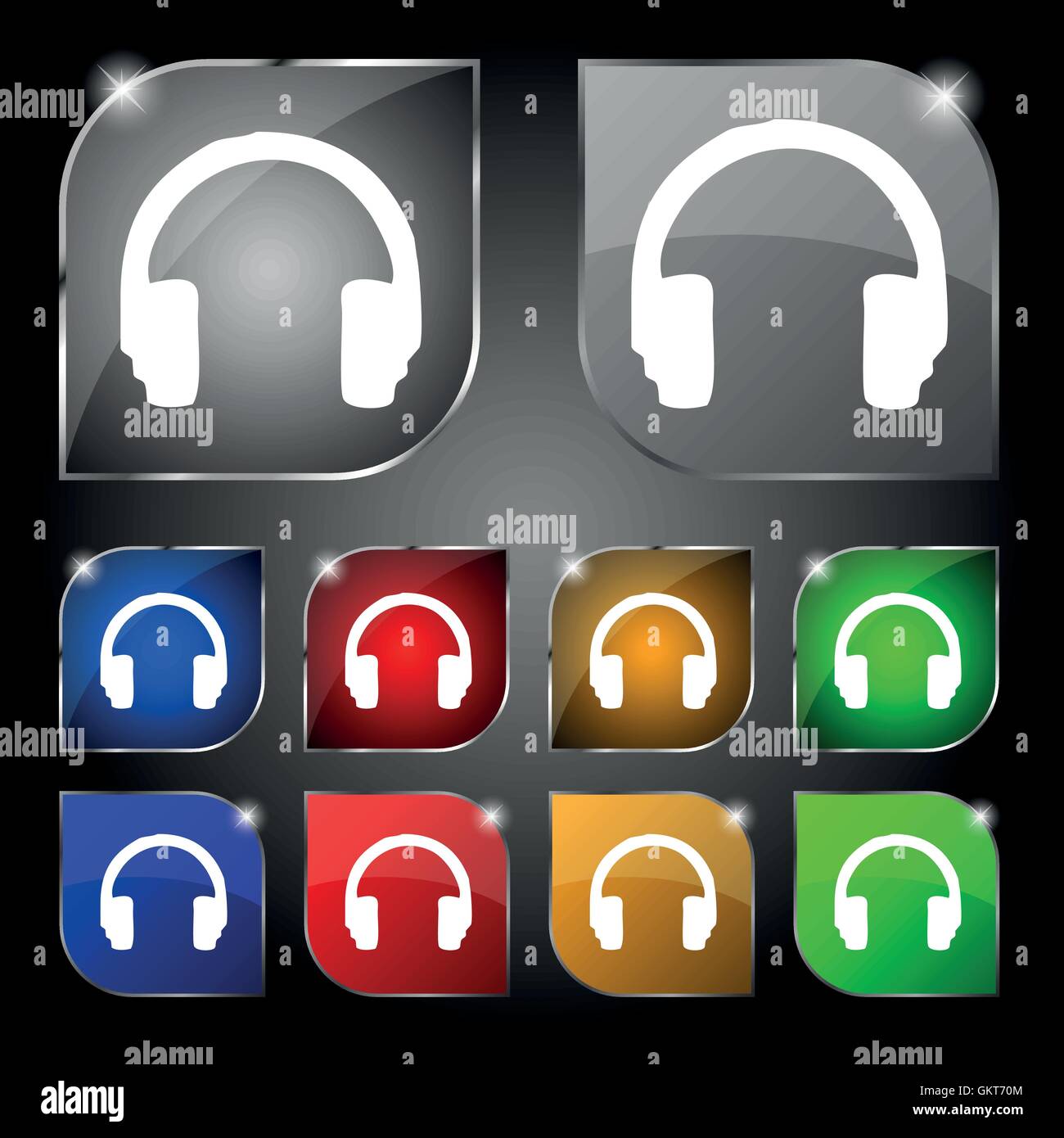 headsets icon sign. Set of ten colorful buttons with glare. Vector ...