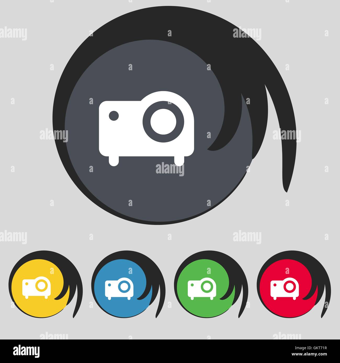 projector icon sign. Symbol on five colored buttons. Vector Stock ...