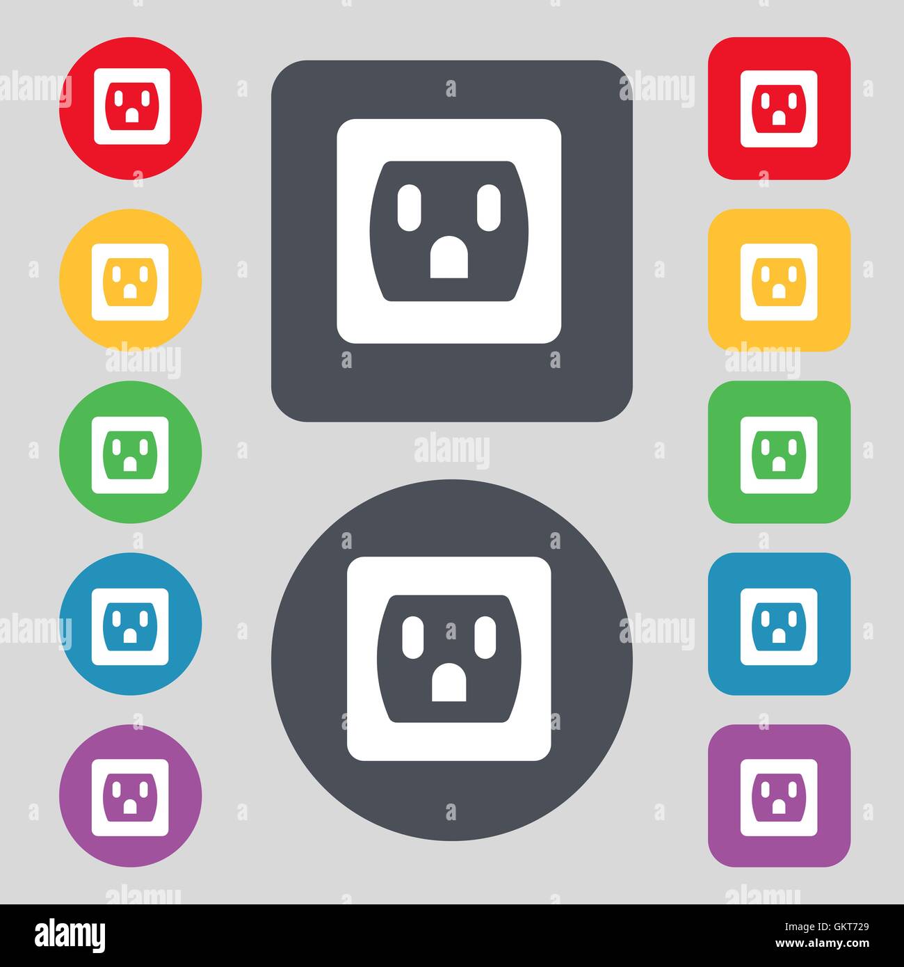 Electric plug, Power energy icon sign. A set of 12 colored buttons ...