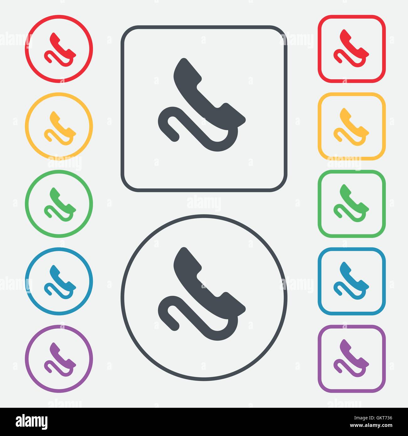 retro telephone handset icon sign. symbol on the Round and square ...