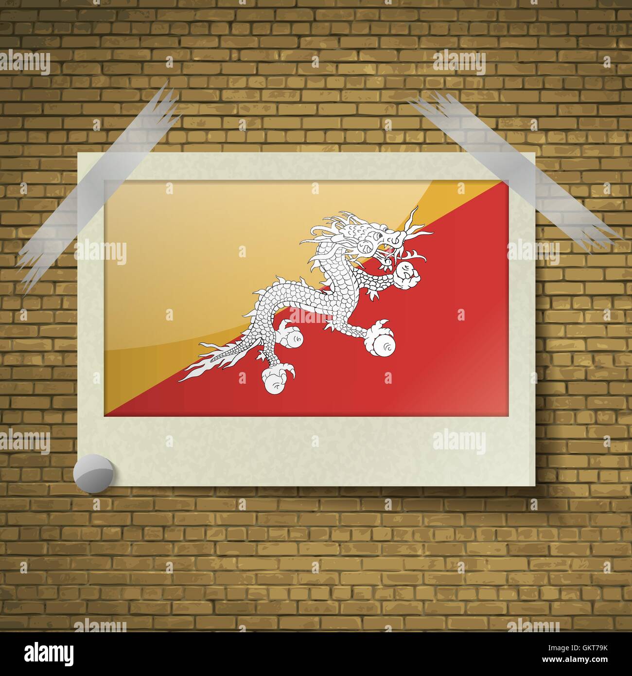 Flags of Bhutan at frame on a brick background. Vector Stock Vector ...