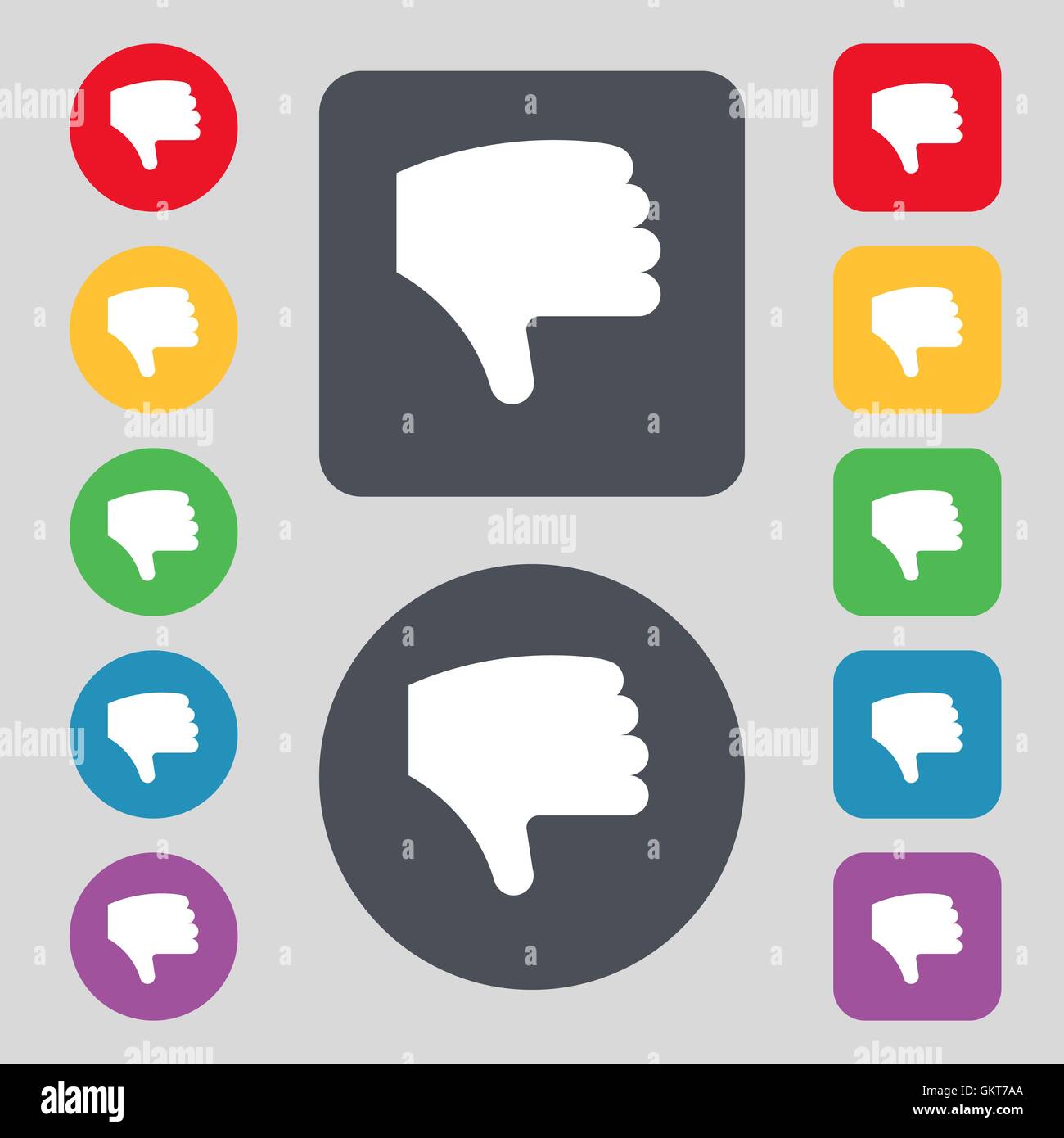 Dislike, Thumb down, Hand finger down icon sign. A set of 12 colored ...