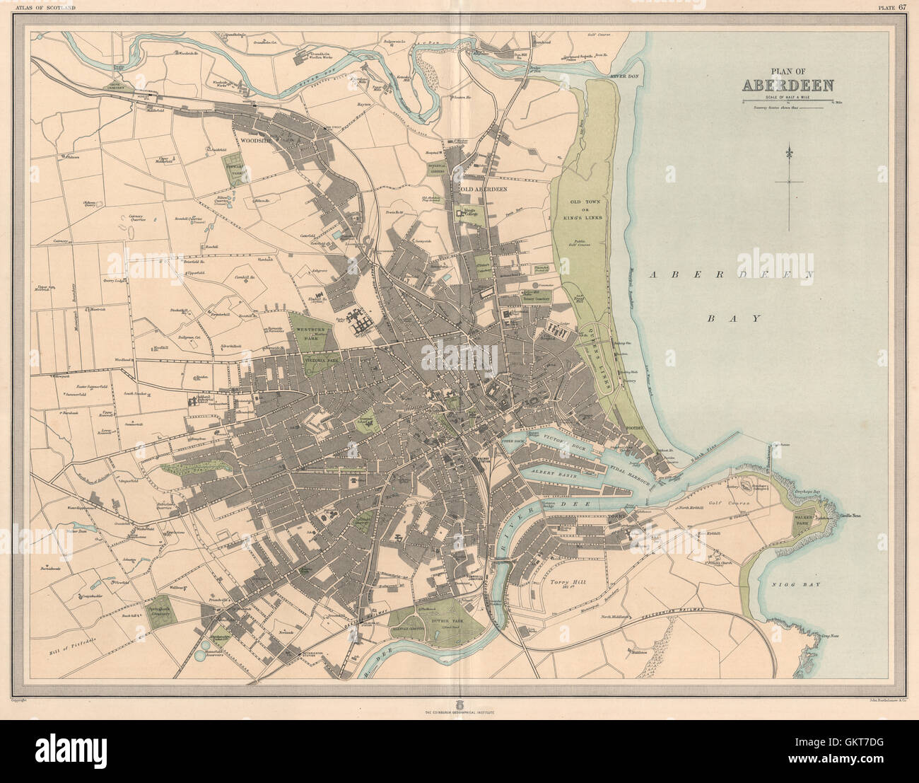 Large antique ABERDEEN town/city plan. 45 x 55 cm. LARGE, 1912 antique ...
