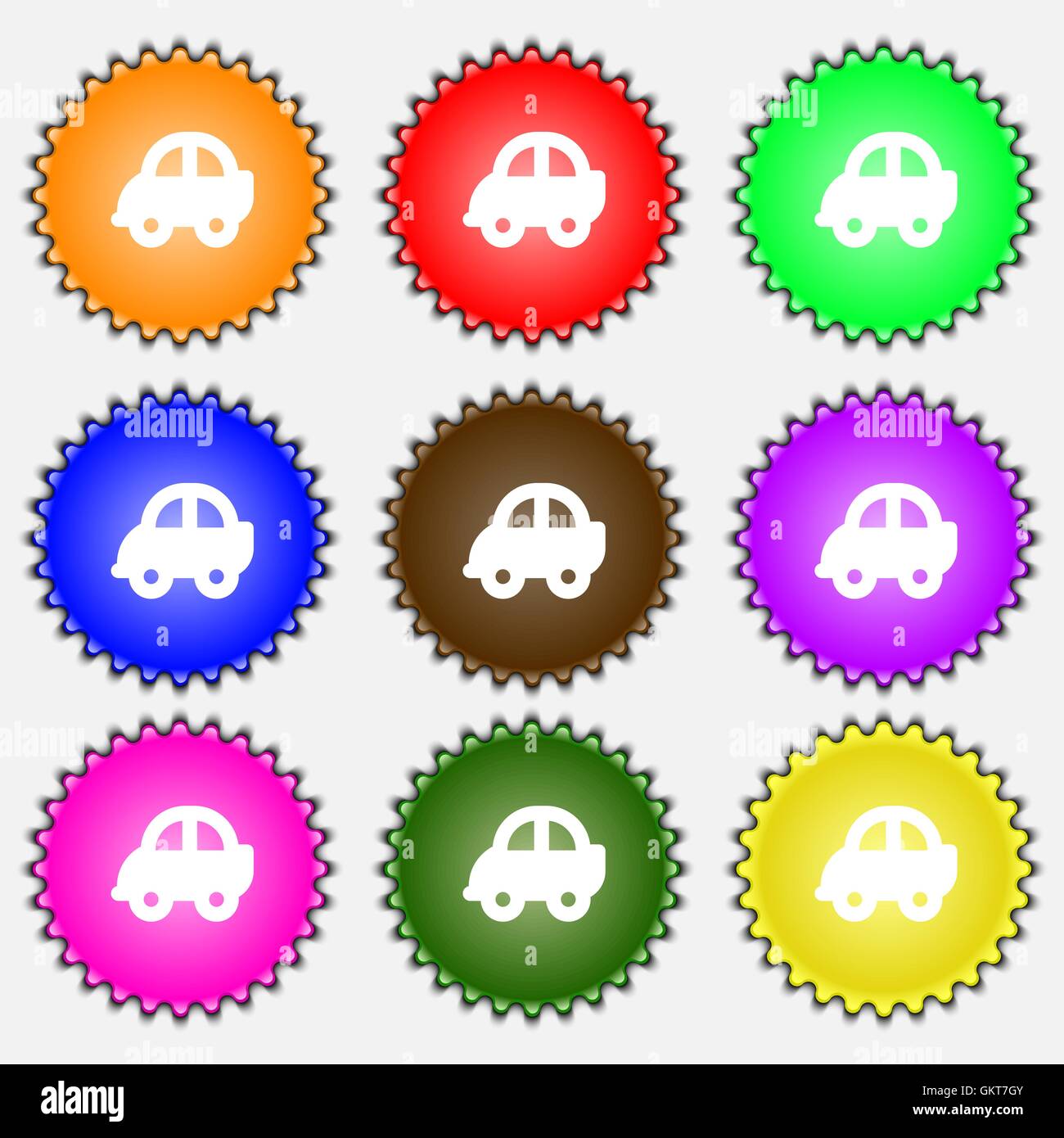Auto icon sign. A set of nine different colored labels. Vector Stock ...