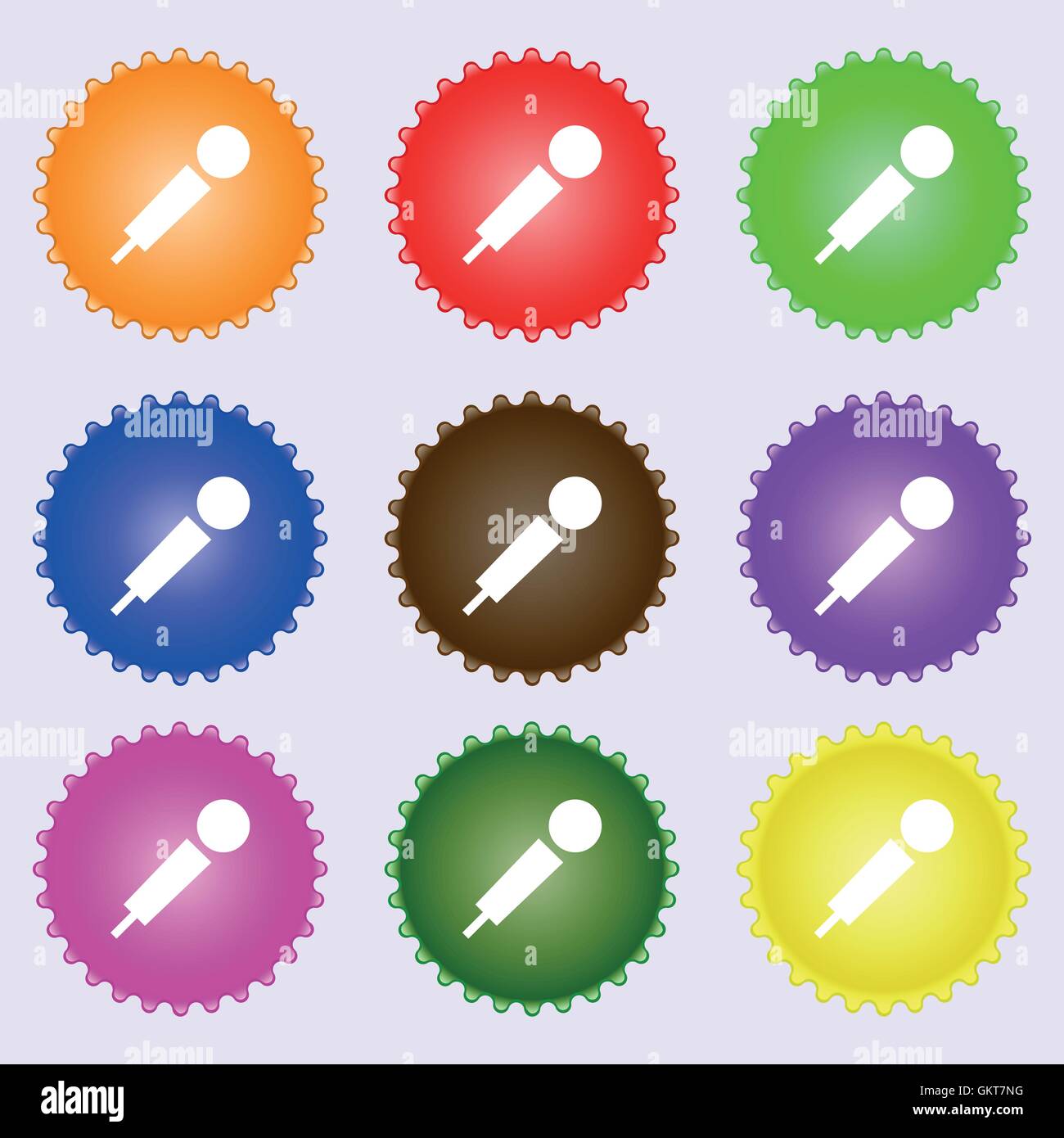 microphone icon sign. A set of nine different colored labels. Vector ...
