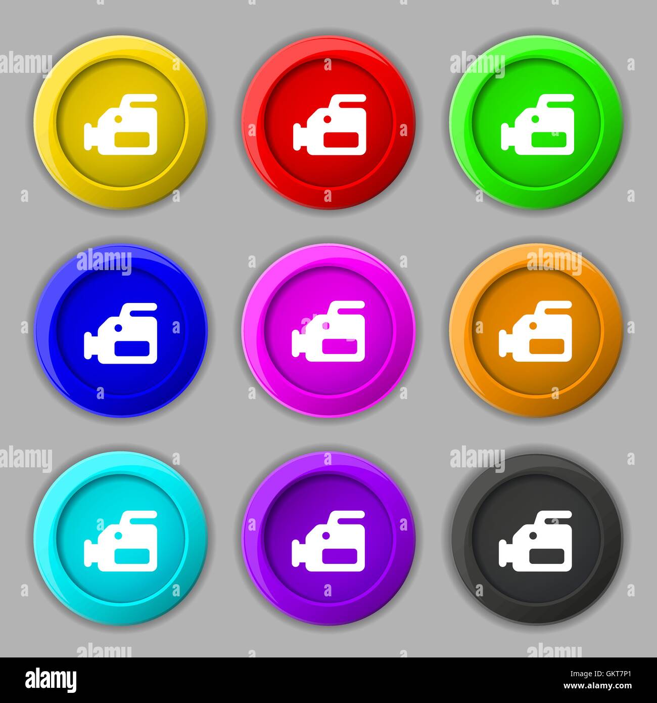 video camera icon sign. symbol on nine round colourful buttons. Vector ...